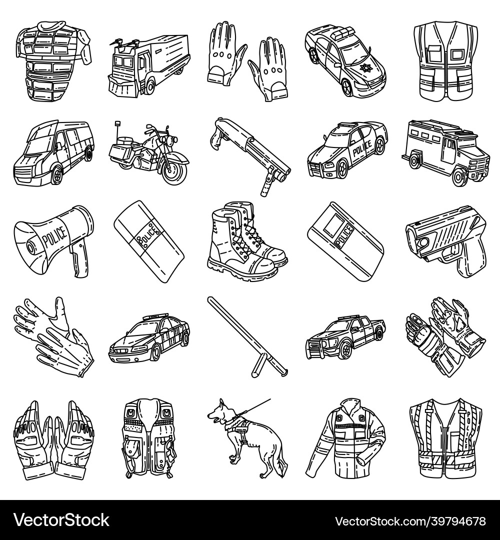 Police-2 set icon doodle hand drawn or outline Vector Image