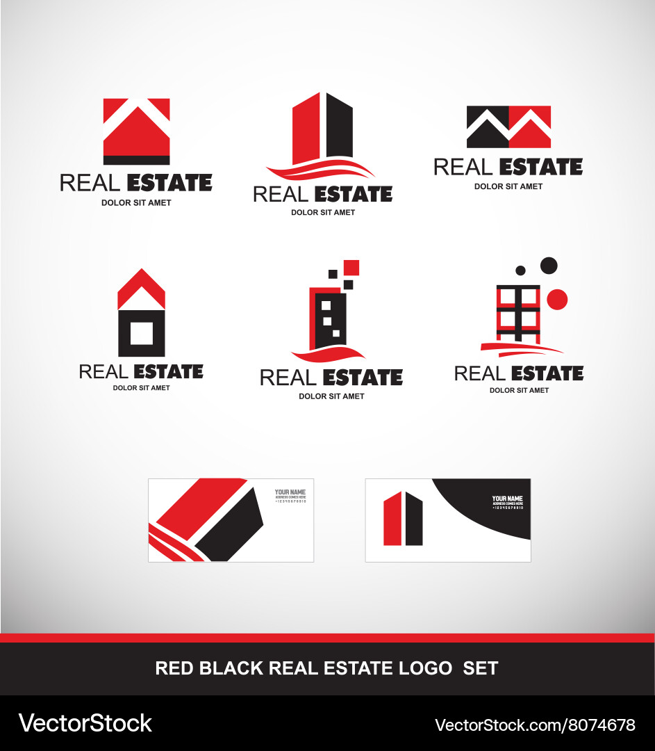 Red black real estate logo icon set Royalty Free Vector
