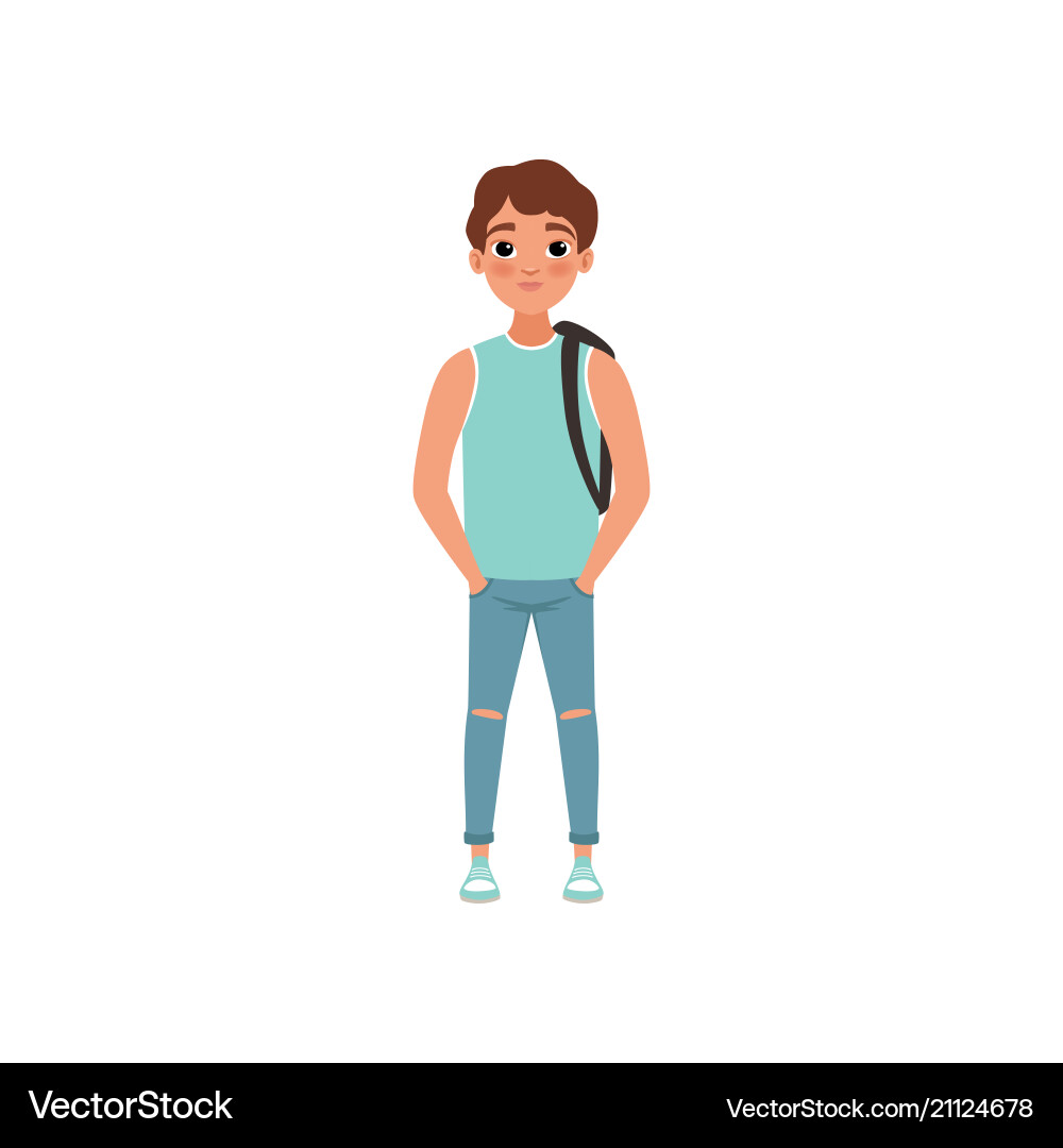 Schoolboy with backpack student of highschool Vector Image