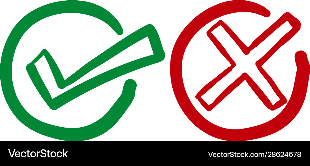 Set check mark and cross in circle handdrawn Vector Image