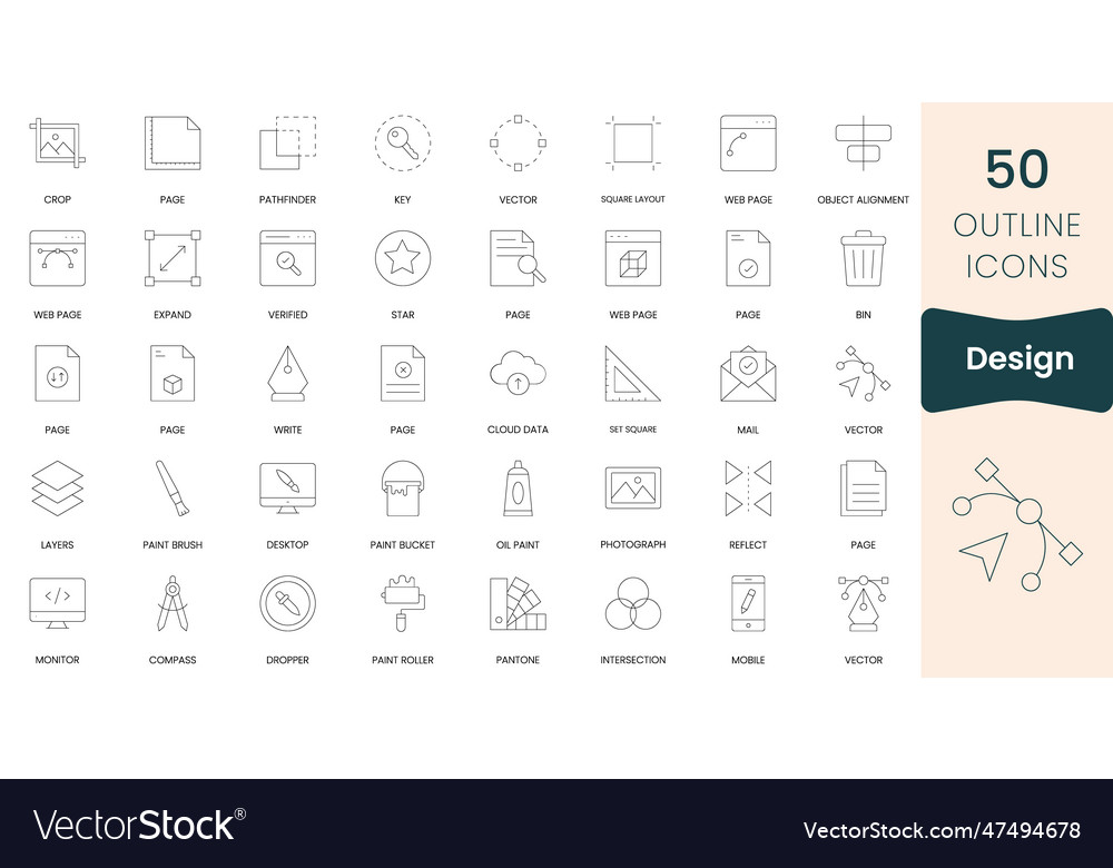 Set of design icons thin outline icons pack Vector Image