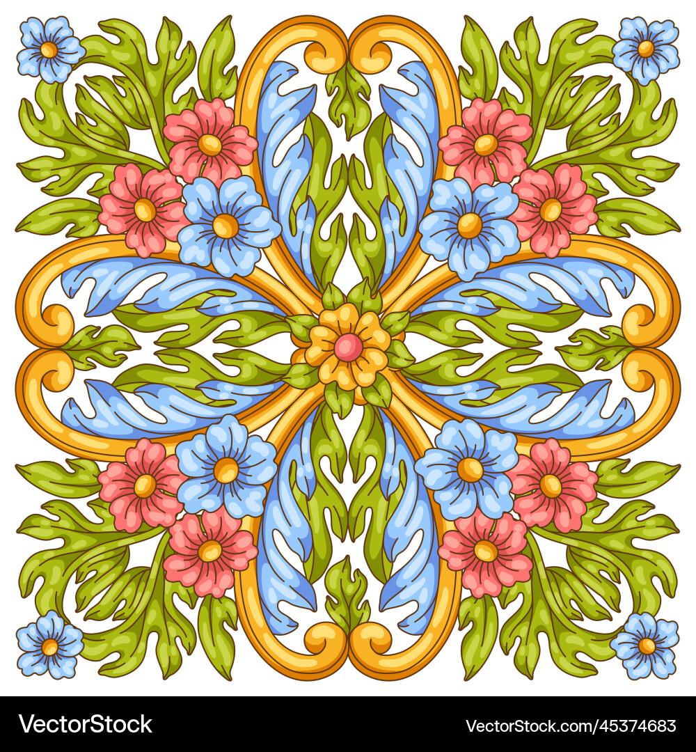 Decorative floral ceramic tile in baroque style Vector Image