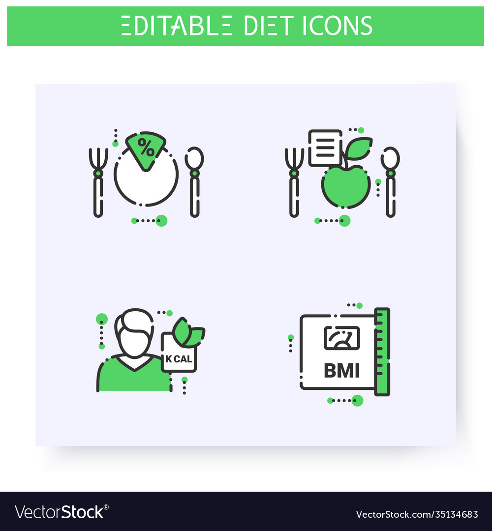 Diet line icons set editable Royalty Free Vector Image