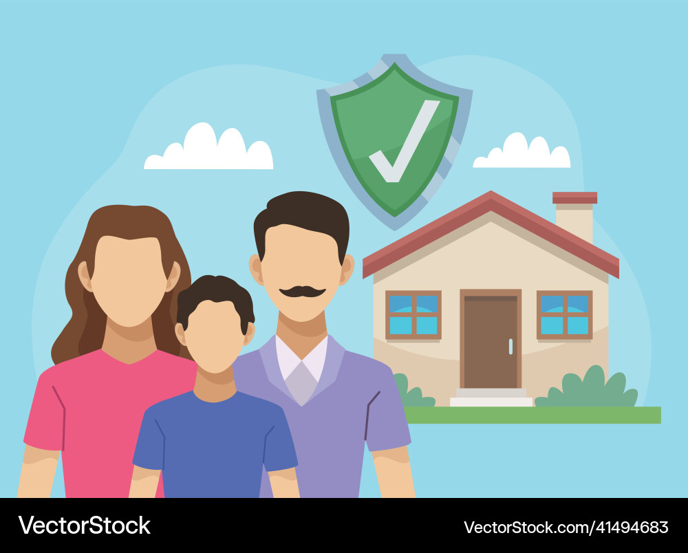 Family and insurance shield Royalty Free Vector Image