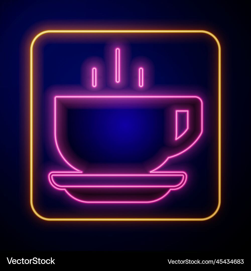Glowing neon coffee cup icon isolated on black Vector Image
