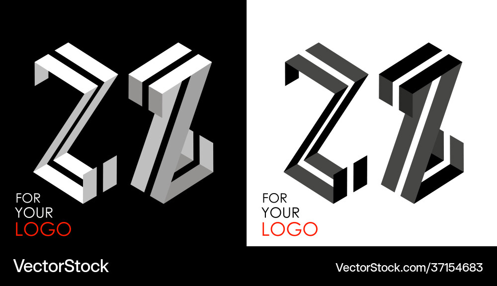 Isometric letter z in two perspectives from Vector Image