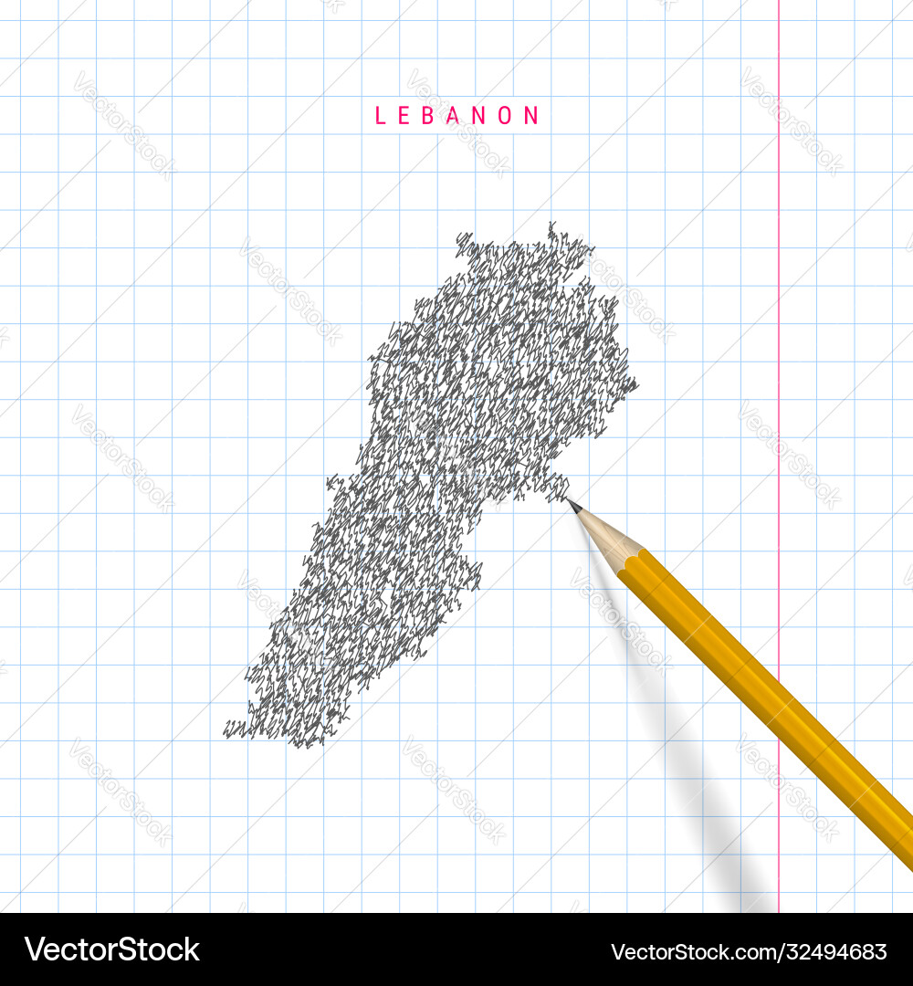 Lebanon sketch scribble map drawn on checkered Vector Image