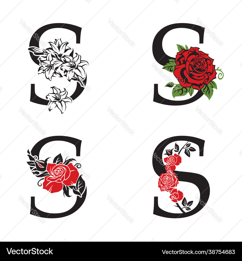 Letters s with flowers bouquet Royalty Free Vector Image