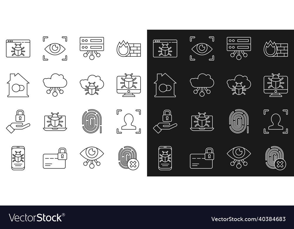 Set Line Cancelled Fingerprint Face Recognition Vector Image