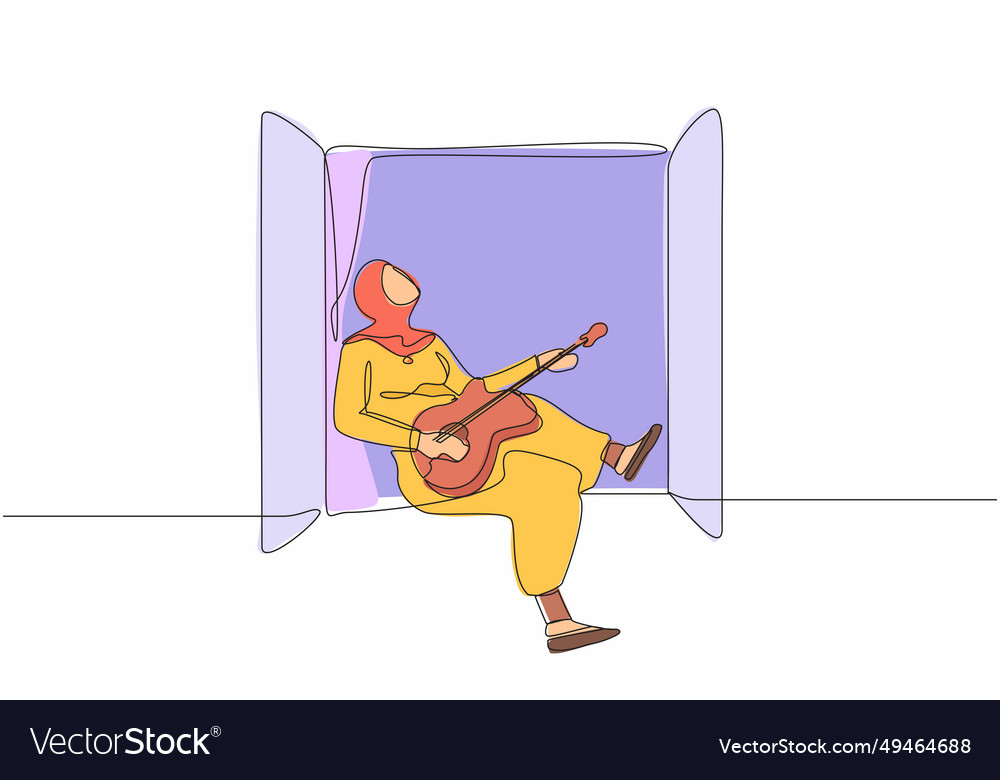 Continuous one line drawing arabian woman sitting Vector Image