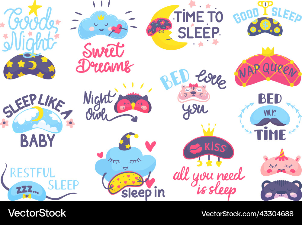 Dream mask bedtime elements cute masks eyes Vector Image