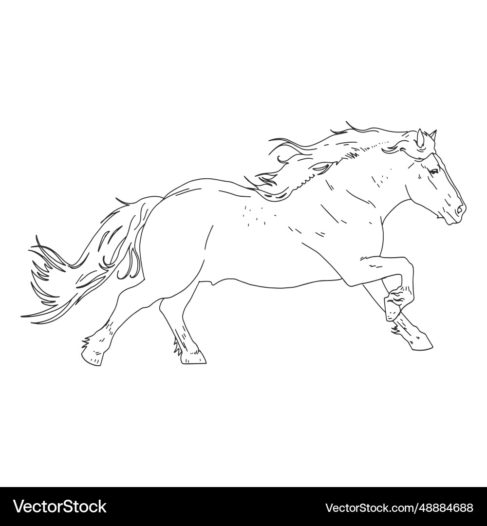 Horse running realistic hand-drawn Royalty Free Vector Image