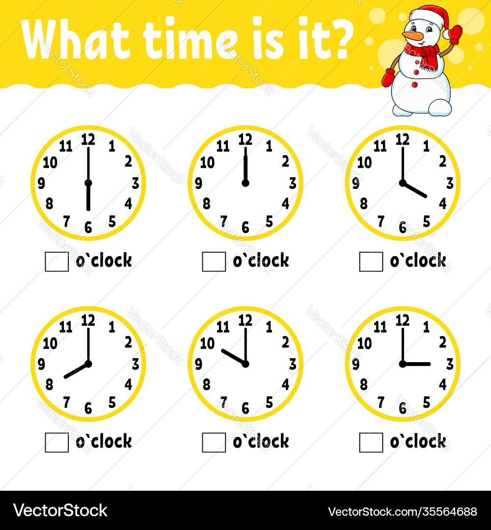 Learning time on clock winter theme Royalty Free Vector