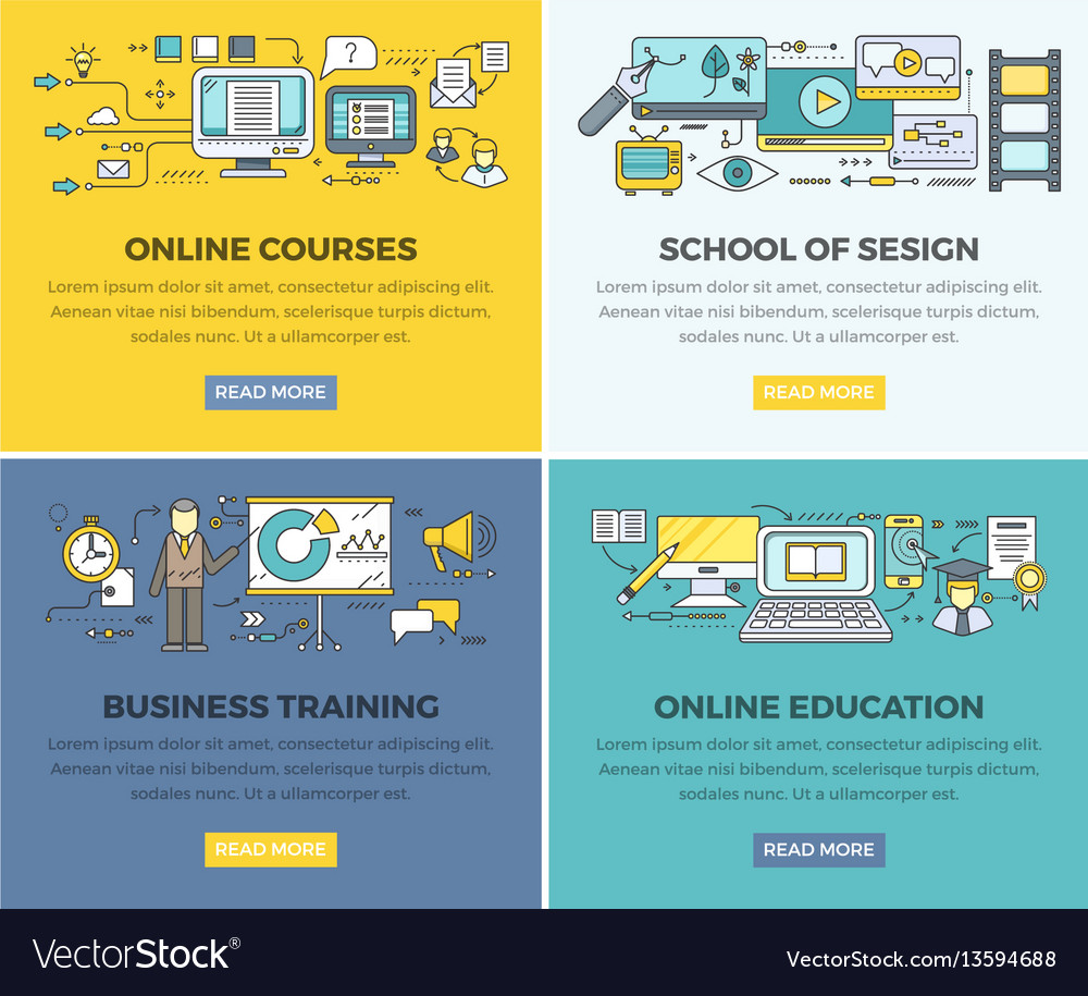 Online education courses web banners set Vector Image