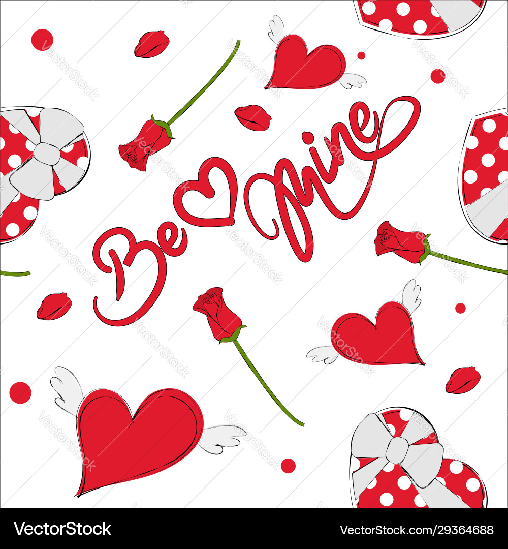 Pattern with inscription be my love heart Vector Image