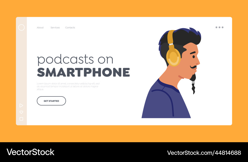 Podcasts on smartphone landing page template Vector Image