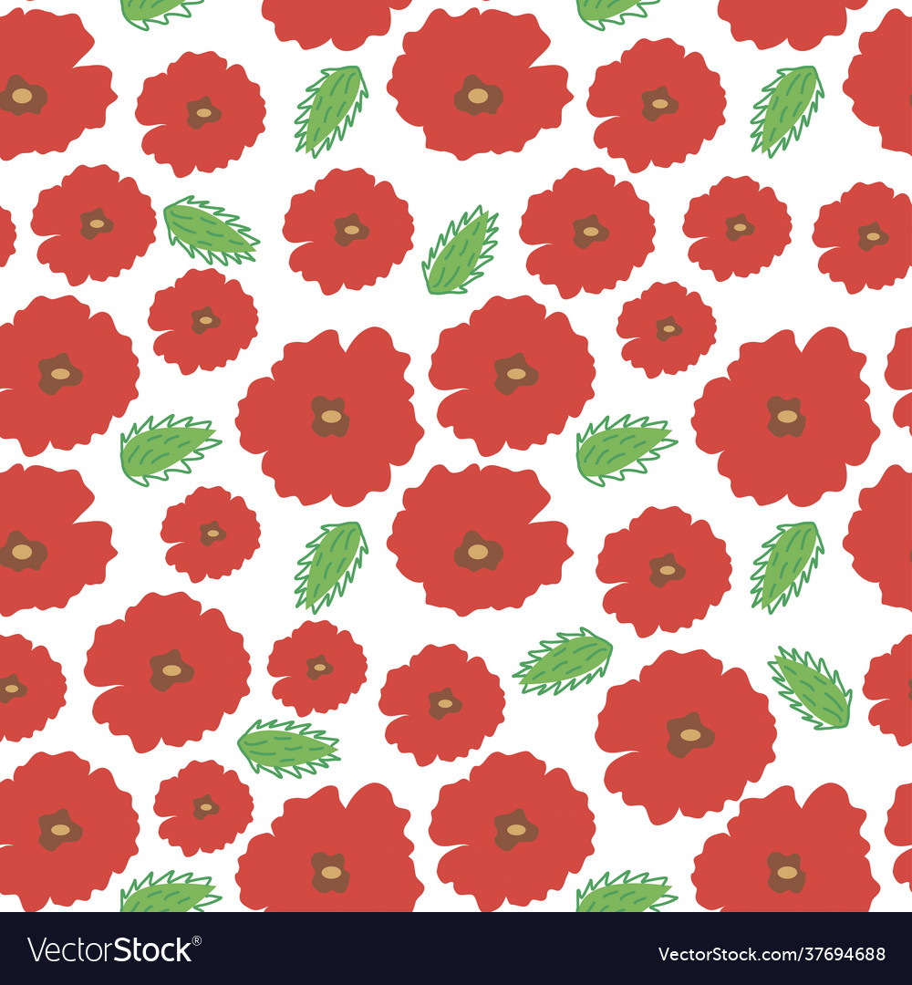 Seamless pattern with red poppies flowers print Vector Image