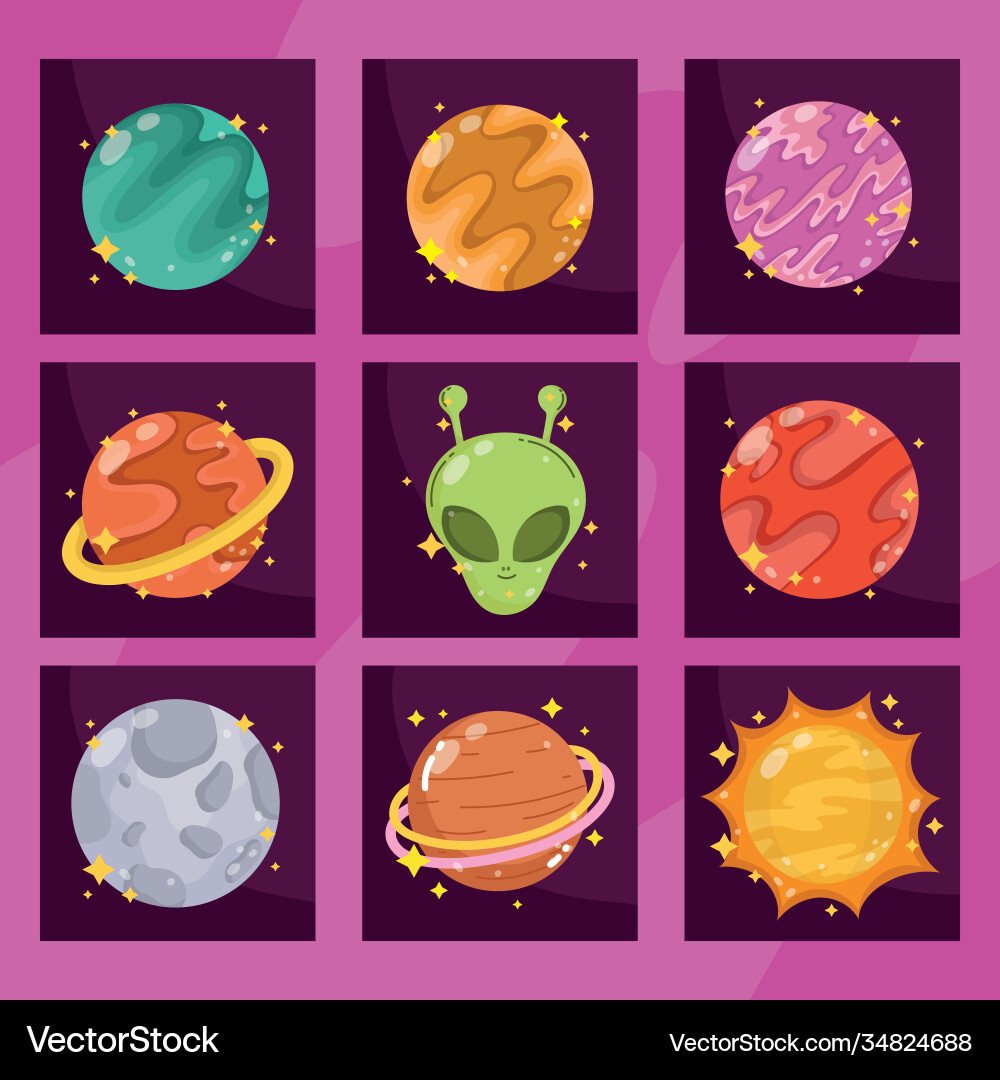 Solar system and alien space galaxy astronomy in Vector Image