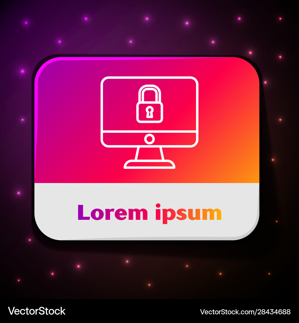 White line lock on computer monitor screen icon Vector Image