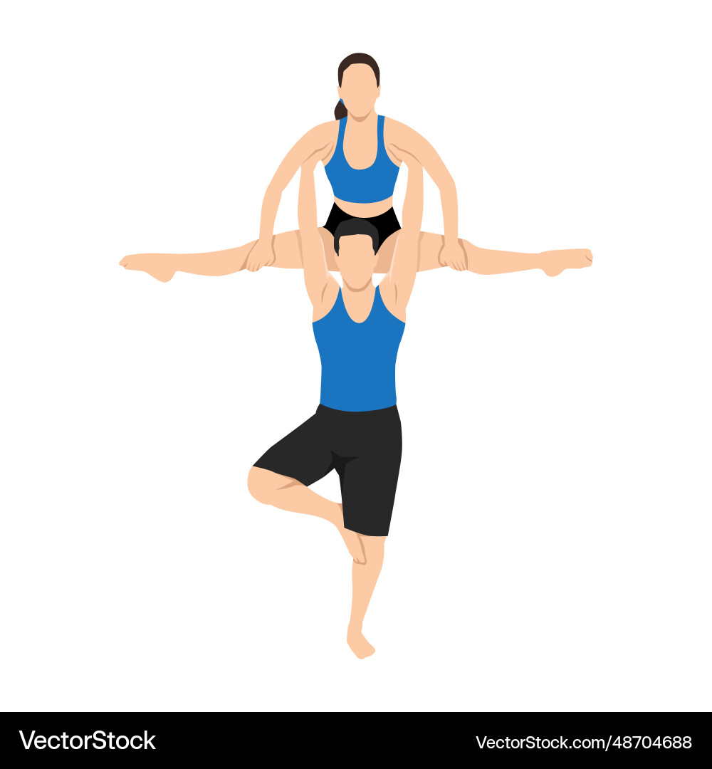 Young couple doing balancing on one leg and Vector Image
