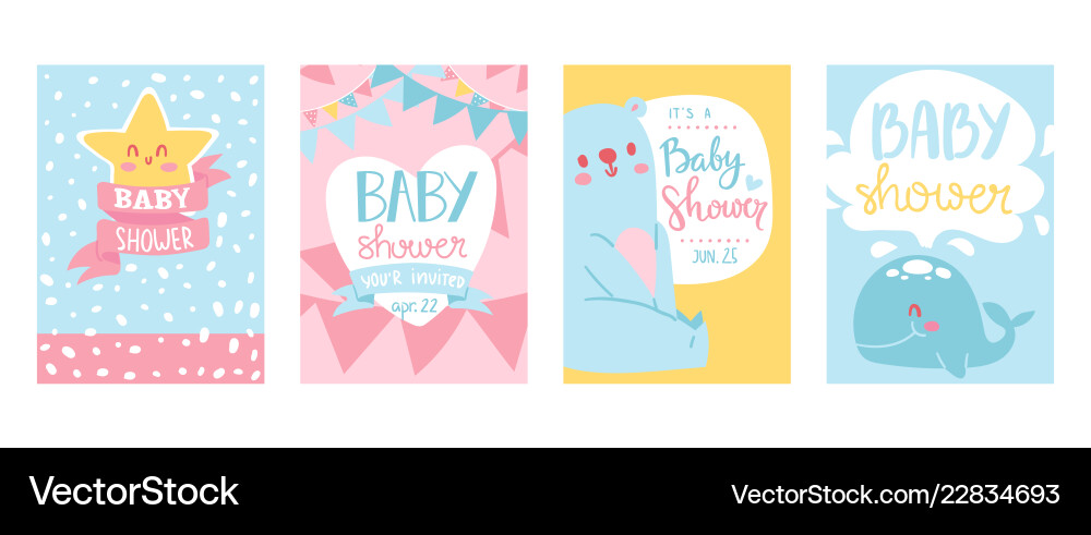 Baby shower cards set cute Royalty Free Vector Image