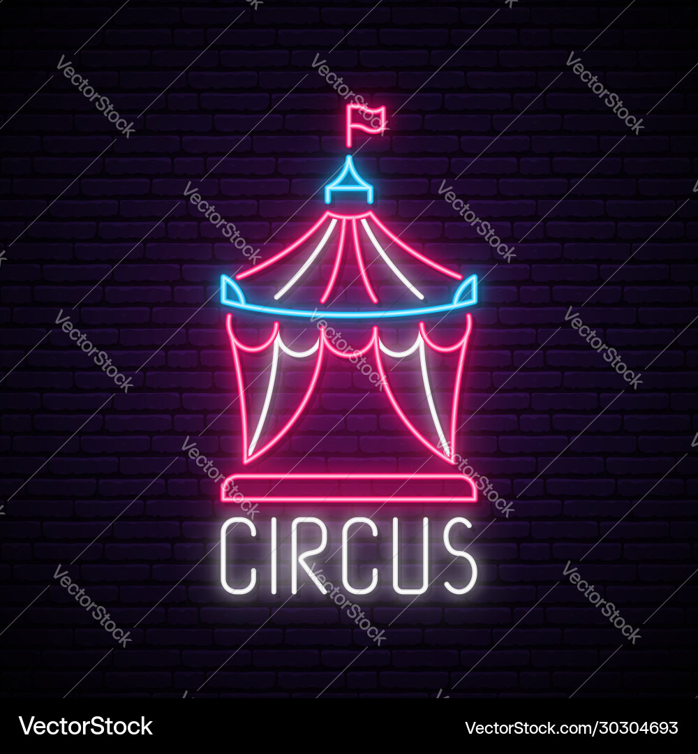 Circus neon sign hell glänzend emlem Lizenzfreier Vektor