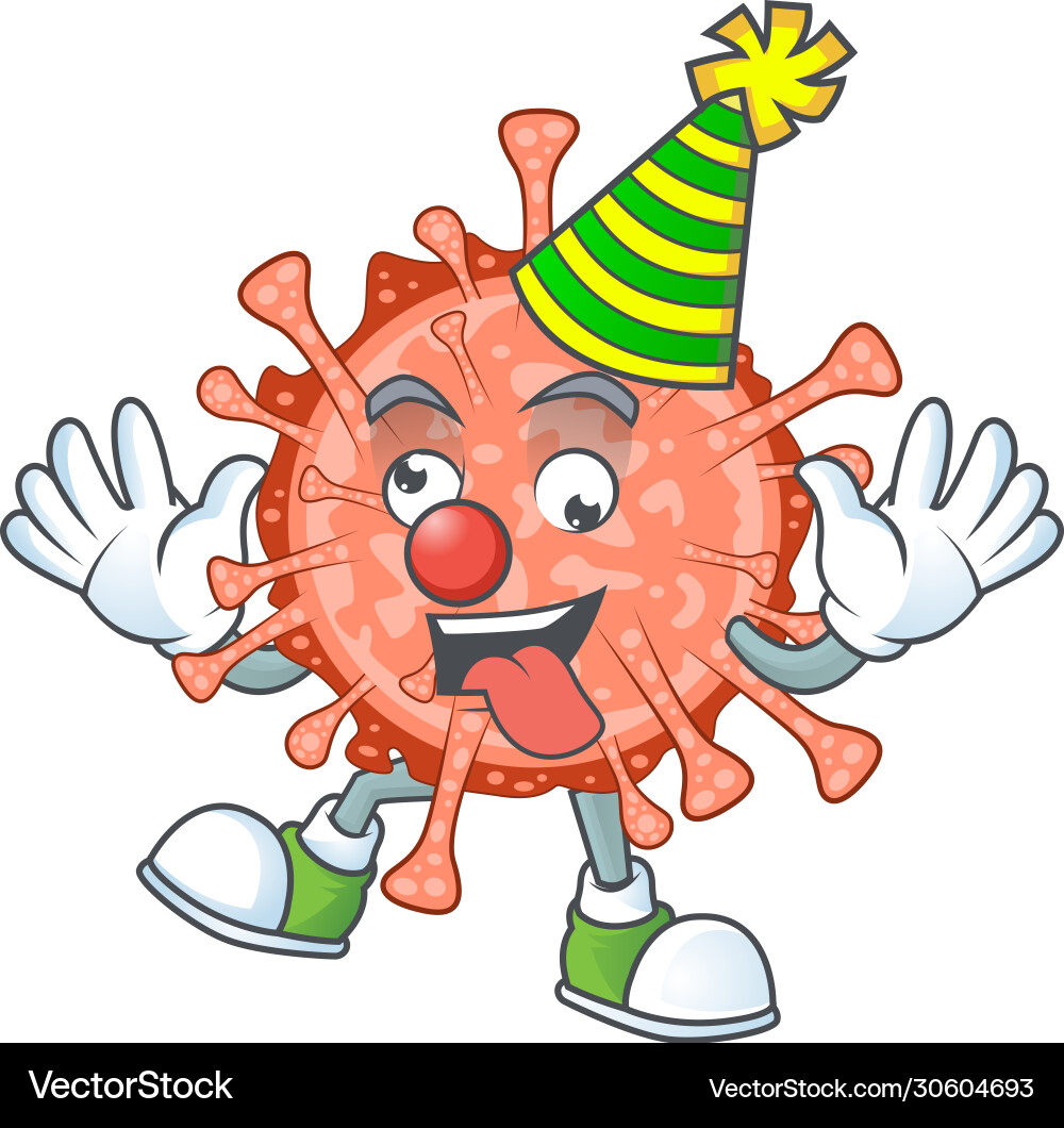 Cute and funny clown bulbul coronavirus presented Vector Image