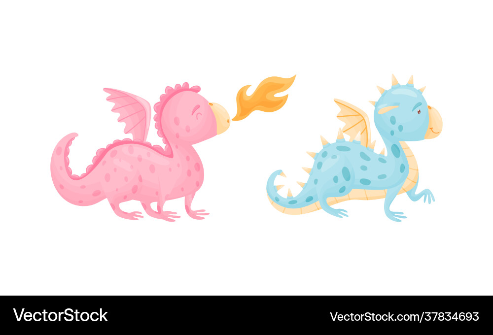 Cute dragons as horned and winged four-legged Vector Image