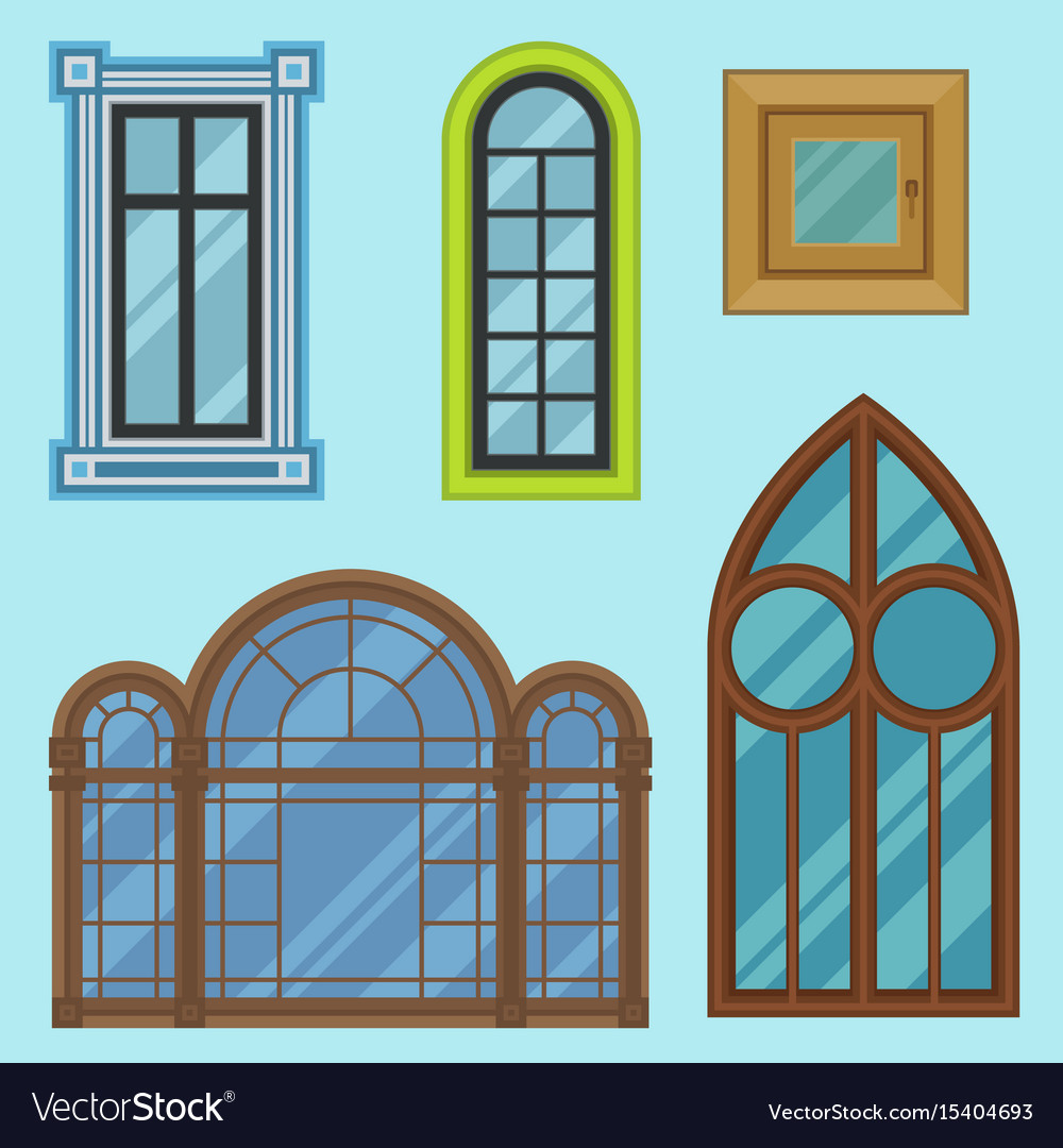 Different types house windows elements flat style Vector Image