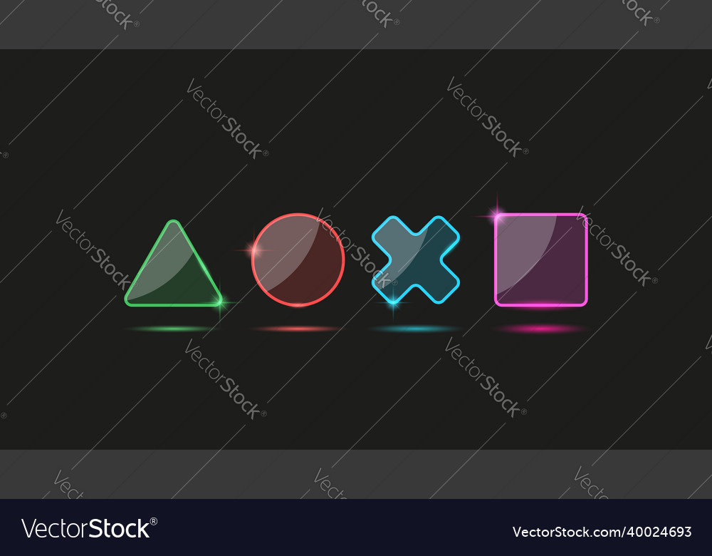 Game console joystick glowing neon buttons signs Vector Image