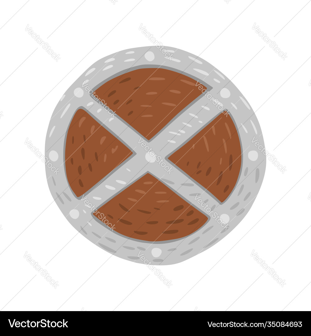 Round shield with wood isolated on white Vector Image