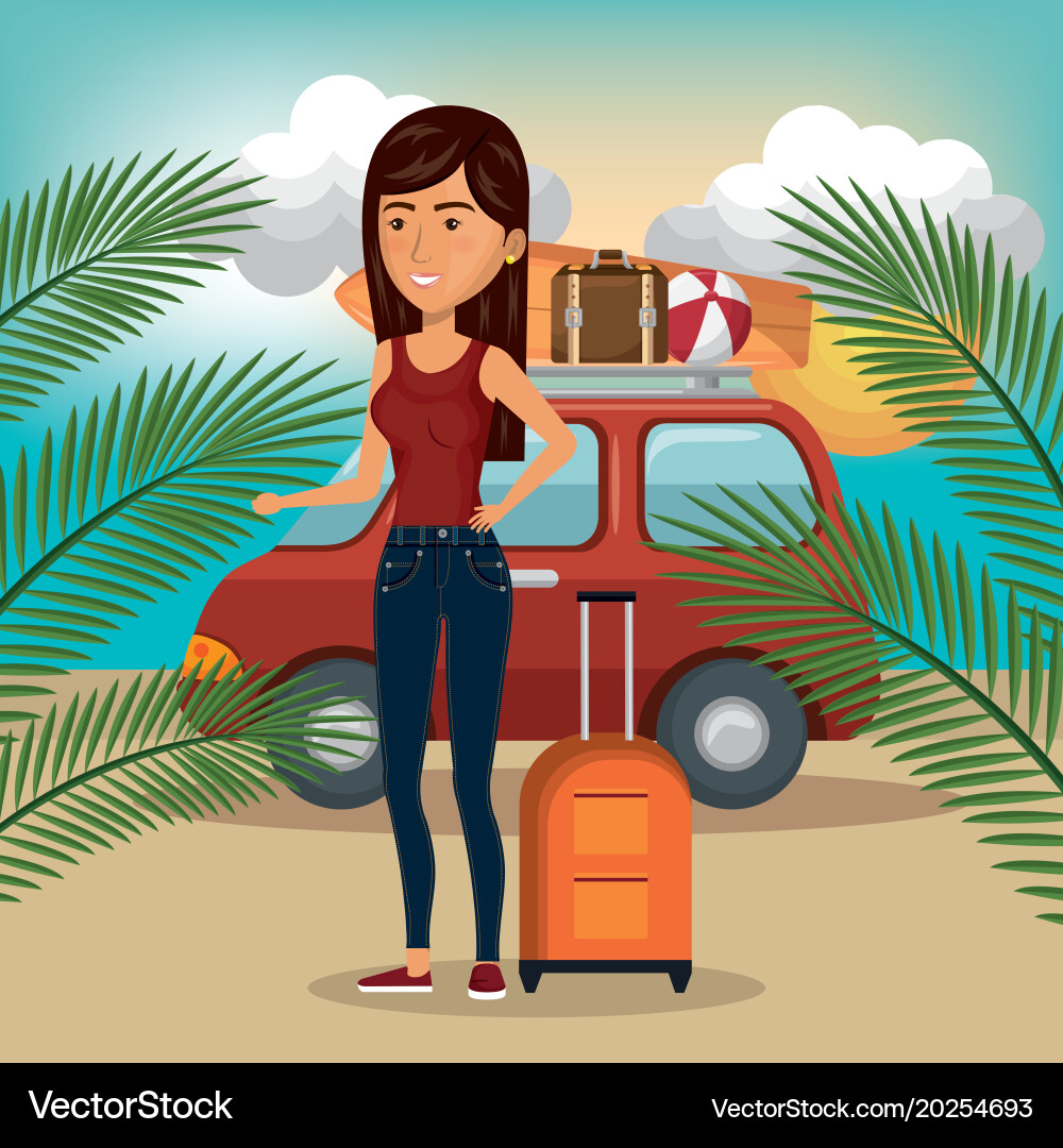 Woman character on the beach Royalty Free Vector Image