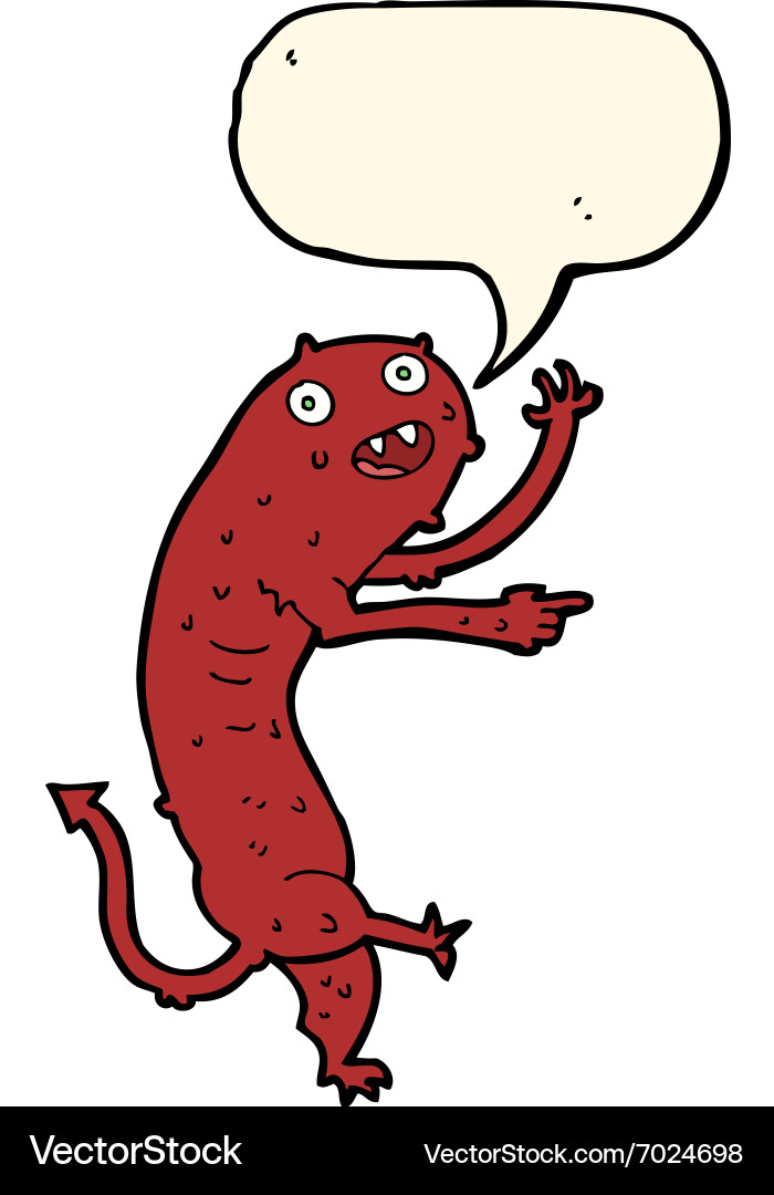 Cartoon gross little monster with speech bubble Vector Image