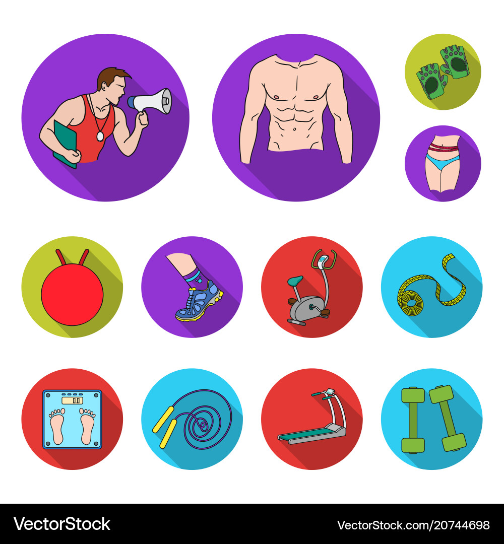 Fitness and attributes flat icons in set Vector Image
