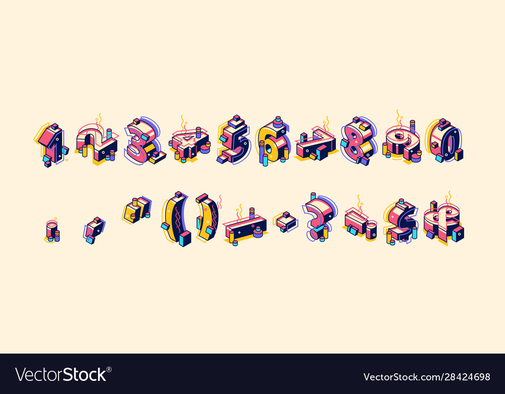 Isometric memphis numbers and punctuation marks Vector Image Isometric memphis numbers and punctuation marks Vector Image