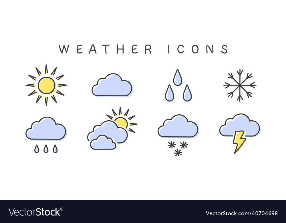 Weather icons clouds and sun meteorology Vector Image