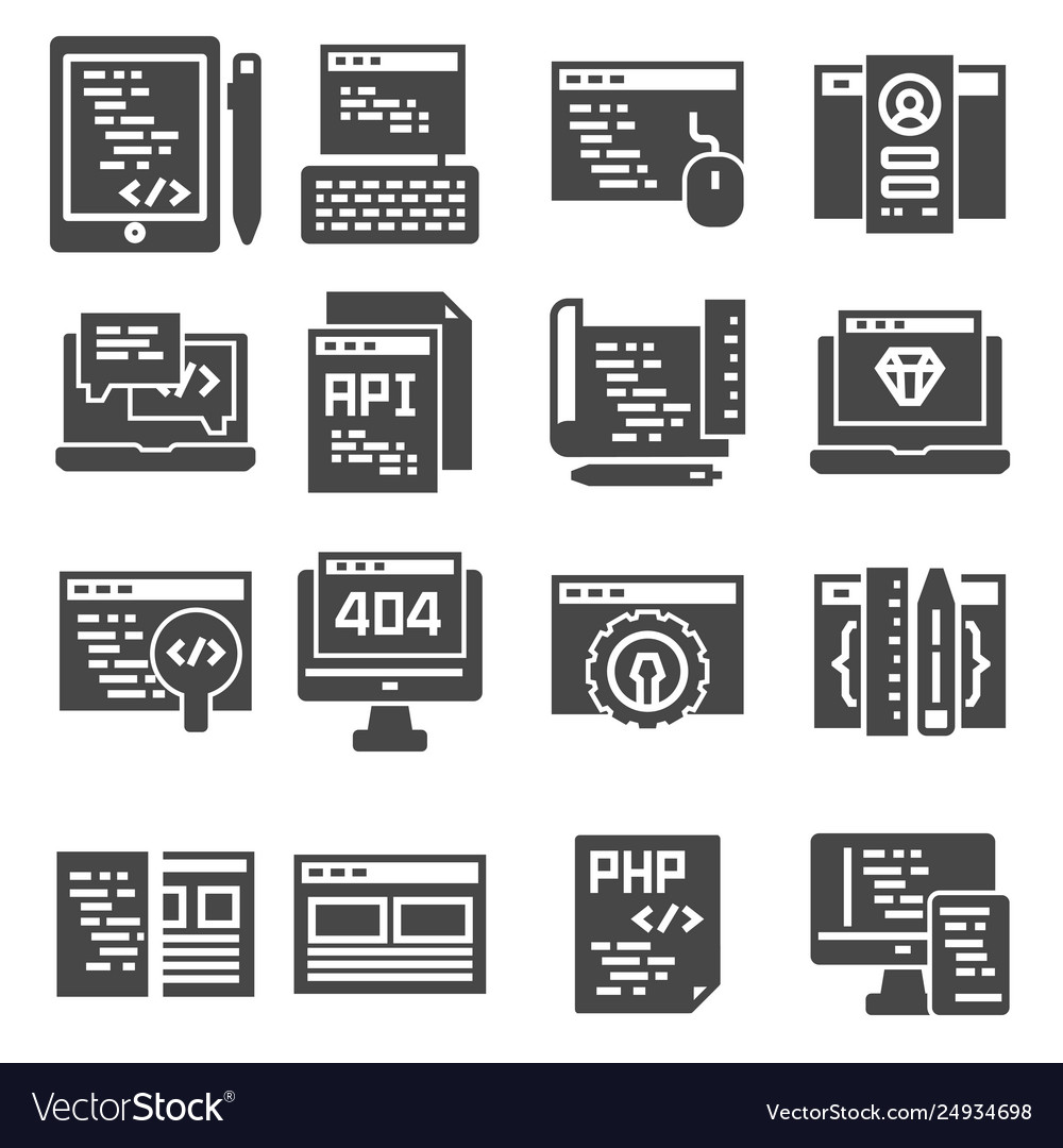 Web development icons set gray color icons Vector Image