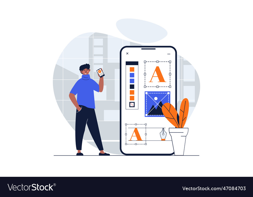 Designer studio web concept with character scene Vector Image