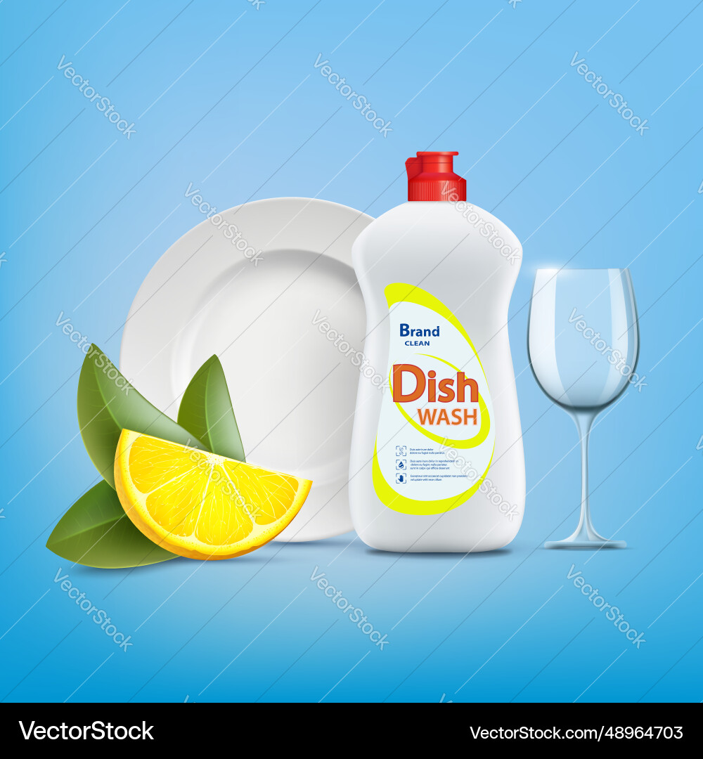 Dishwashing liquid soap with lemon in a bottle Vector Image