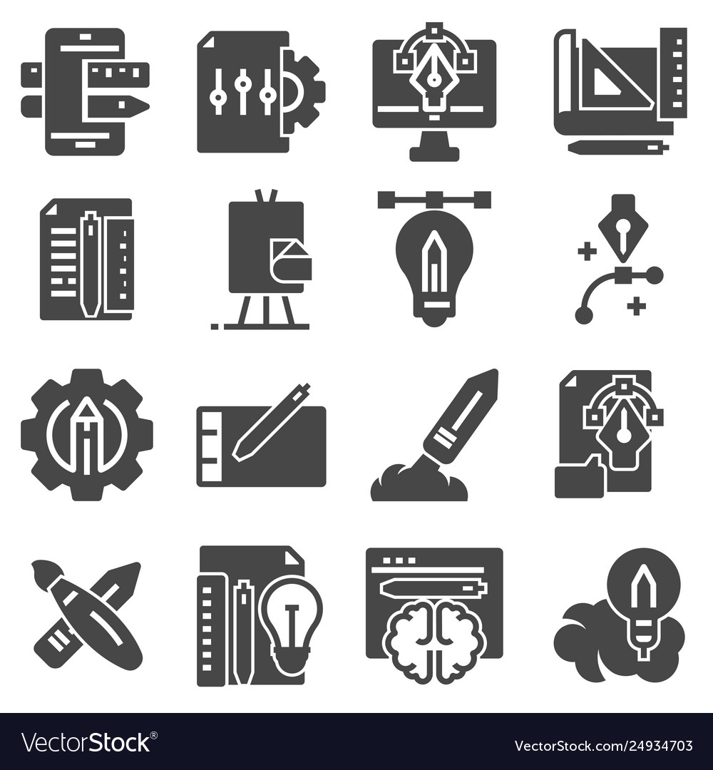 Flat gray creative process icons set Royalty Free Vector