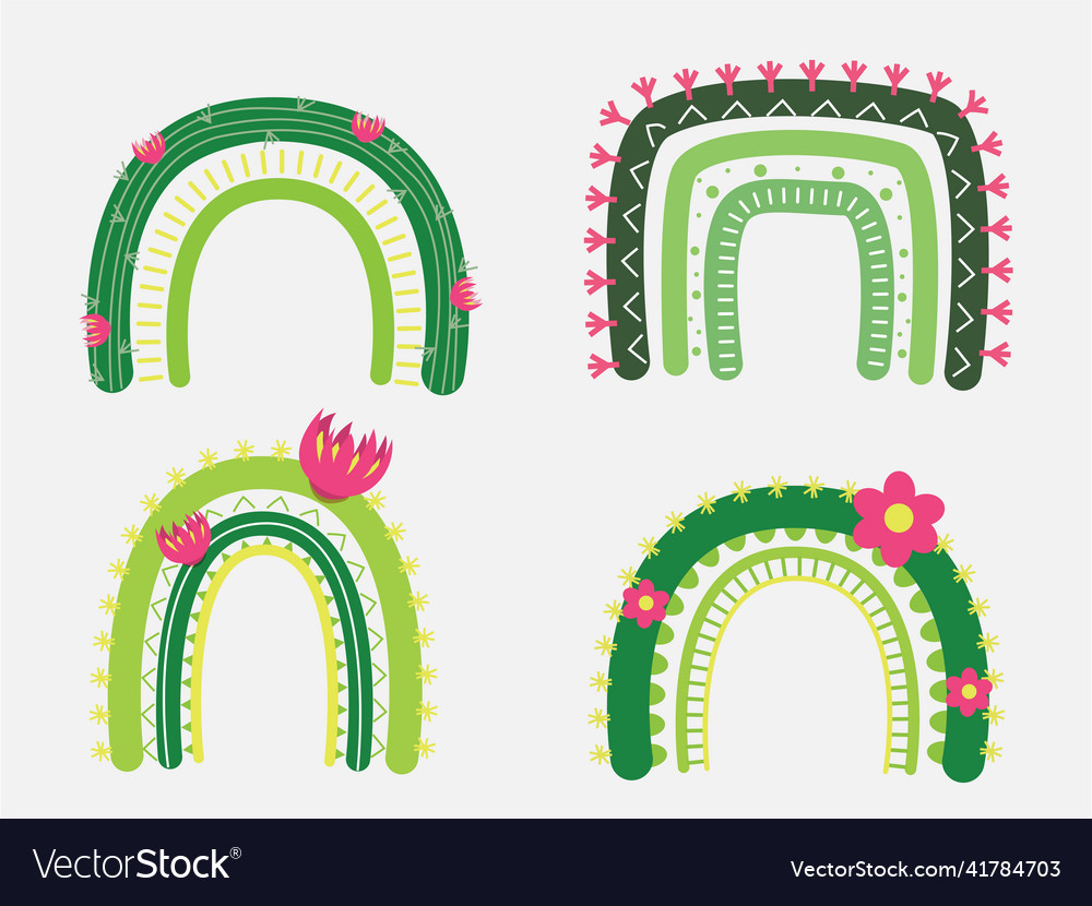 Green cactus rainbow with flower design Royalty Free Vector