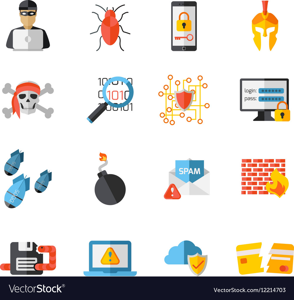 Hacking elements icon set Royalty Free Vector Image
