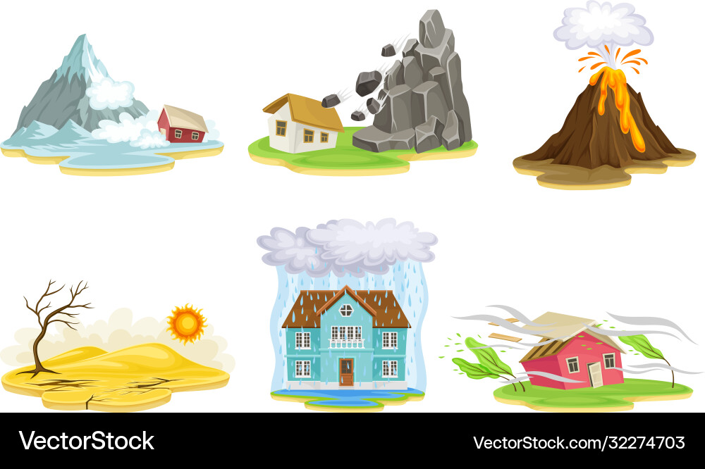 Natural cataclysms with drought and volcanic Vector Image
