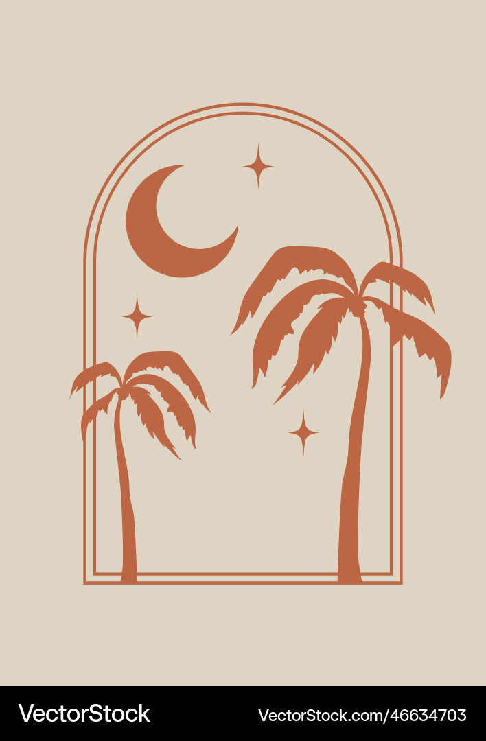 Night palms in arches wall art poster Royalty Free Vector
