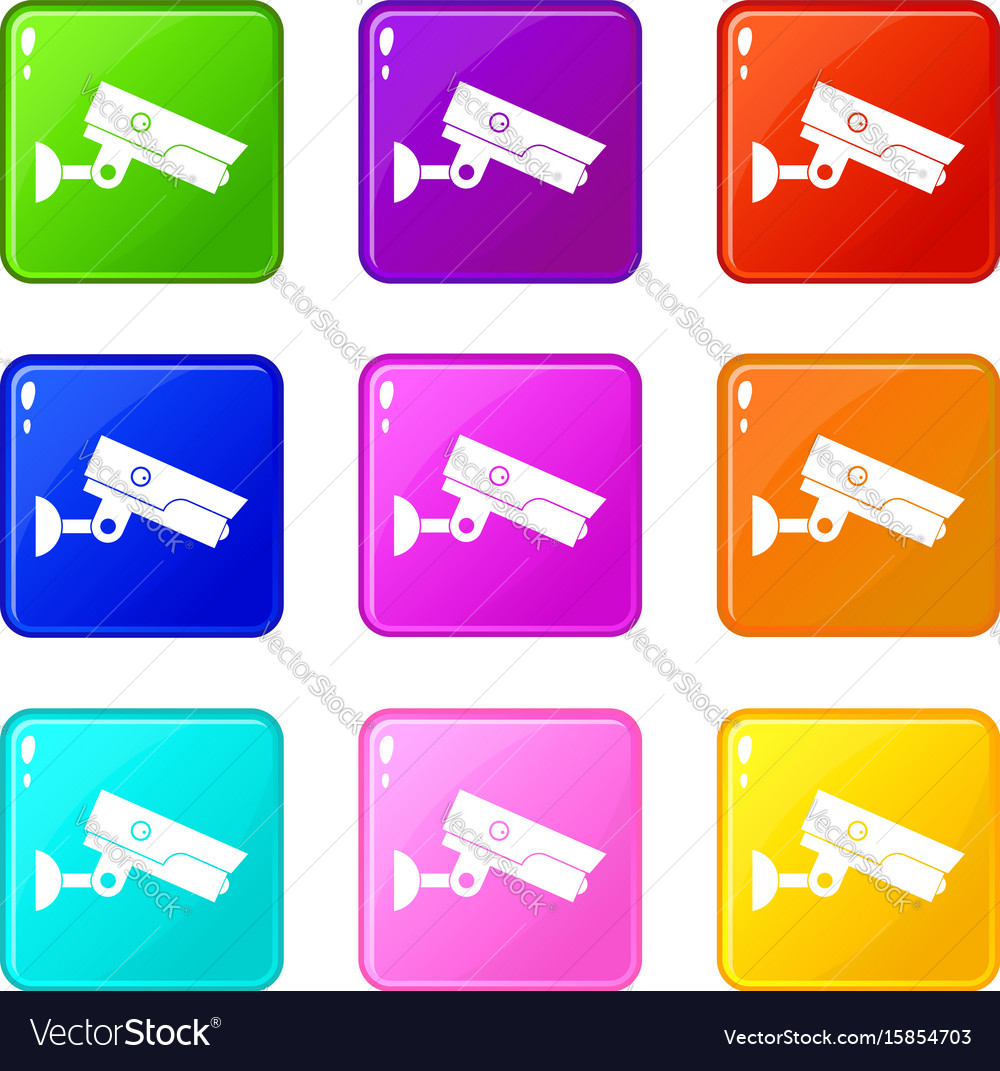 Security camera icons 9 set Royalty Free Vector Image
