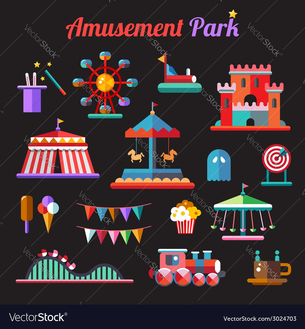 Set flat design amusement park icons Royalty Free Vector Set flat design amusement park icons Royalty Free Vector
