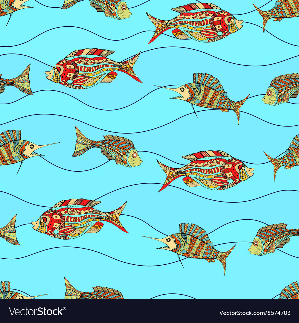 Tangle patterns fish background Royalty Free Vector Image