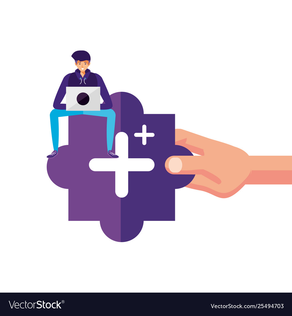 Young man using laptop computer Royalty Free Vector Image