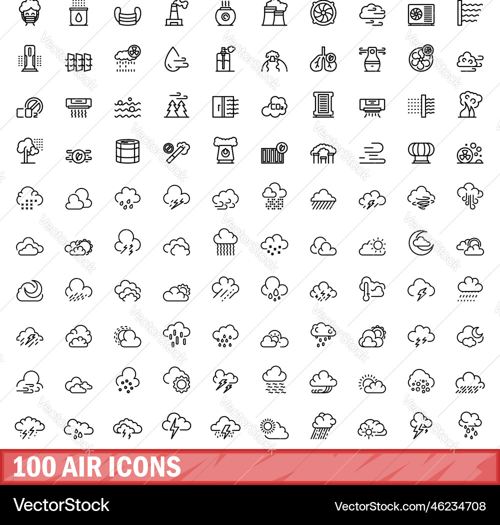 100 air icons set outline style Royalty Free Vector Image