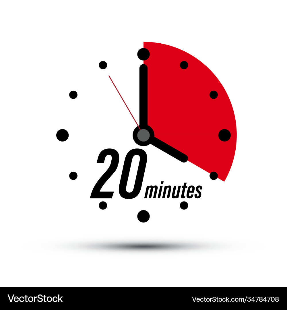 20 minutes clock icon isolated on white background